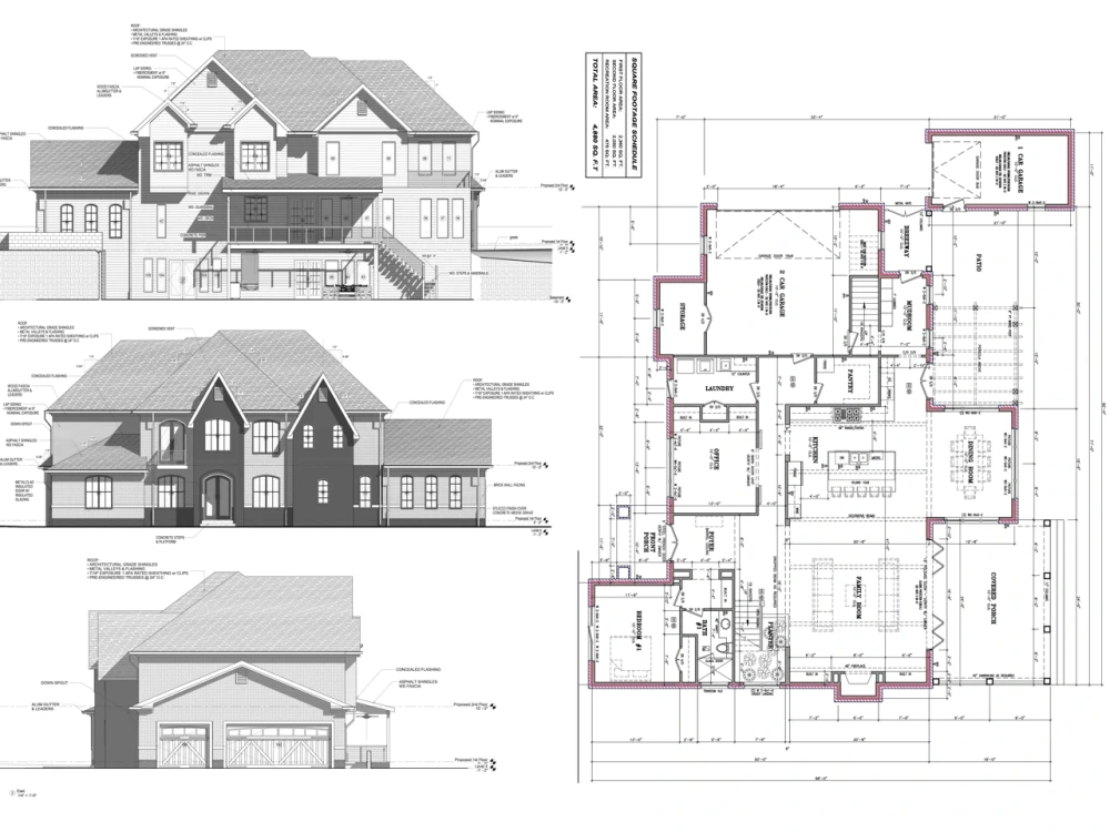 Detailed floor plan and full set architectural blueprint drawing for ...