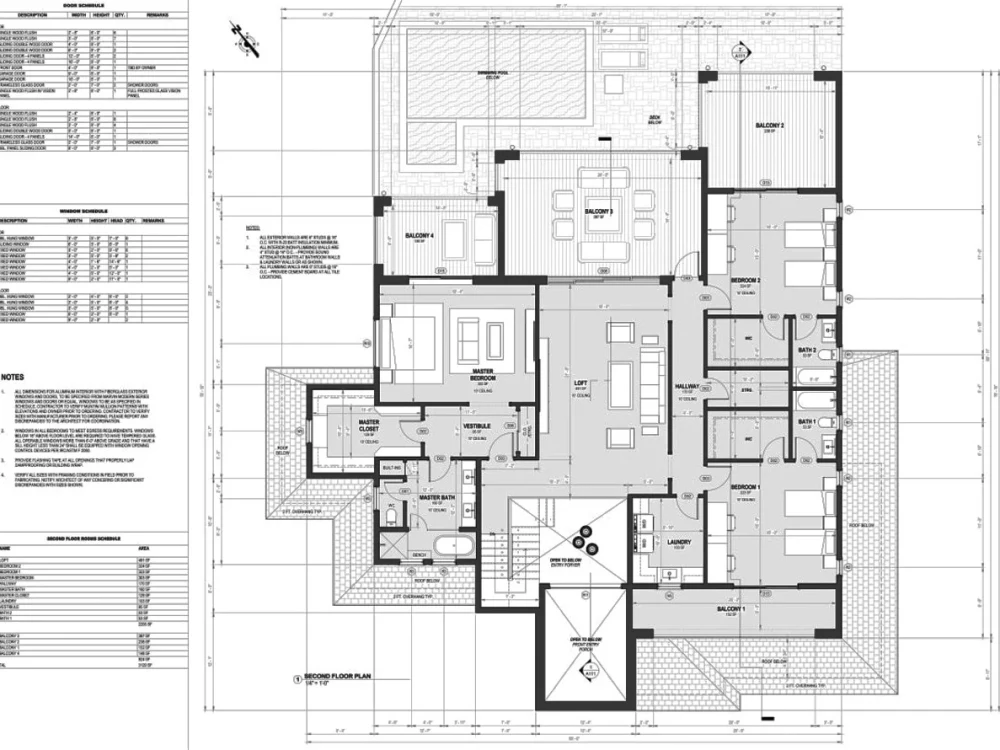 Detailed floor plan and full set architectural blueprint drawing for ...