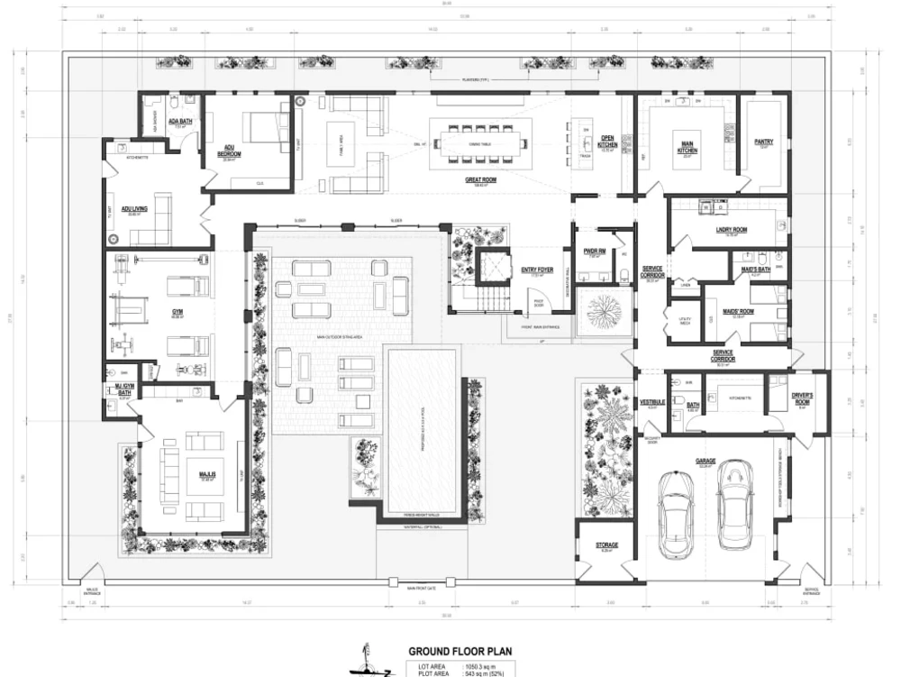 Detailed floor plan and full set architectural blueprint drawing for ...
