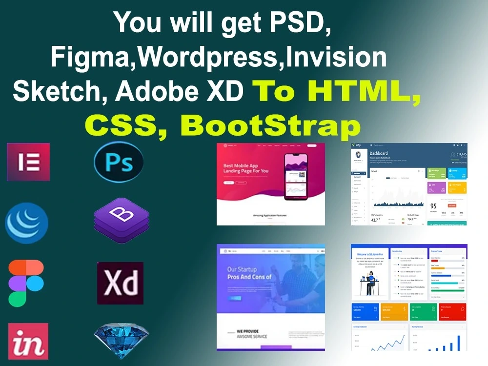 PSD, Figma, Wordpress, Invision, Sketch, Adobe XD To HTML, CSS, BootStrap | Upwork