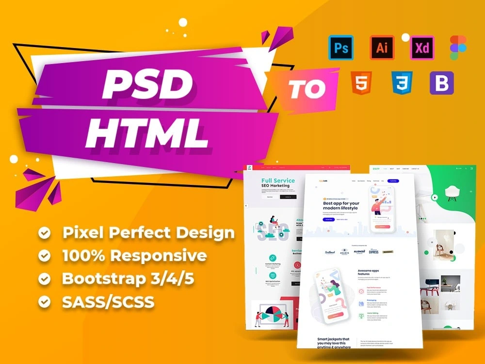 PSD, Adobe XD, Figma to HTML, CSS, Bootstrap Responsive Website | Upwork