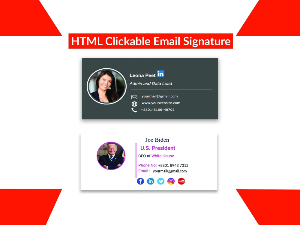 HTML clickable email signature with social media icons | Upwork