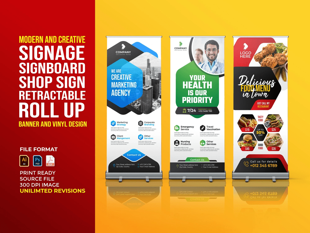 Signage signboard shop sign retractable roll up banner and vinyl design ...