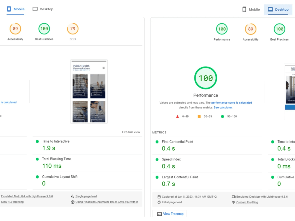 High page speed insight scores | Upwork