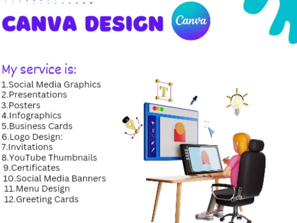 Any type of creating design by using canva pro app| Canva Designer | Upwork