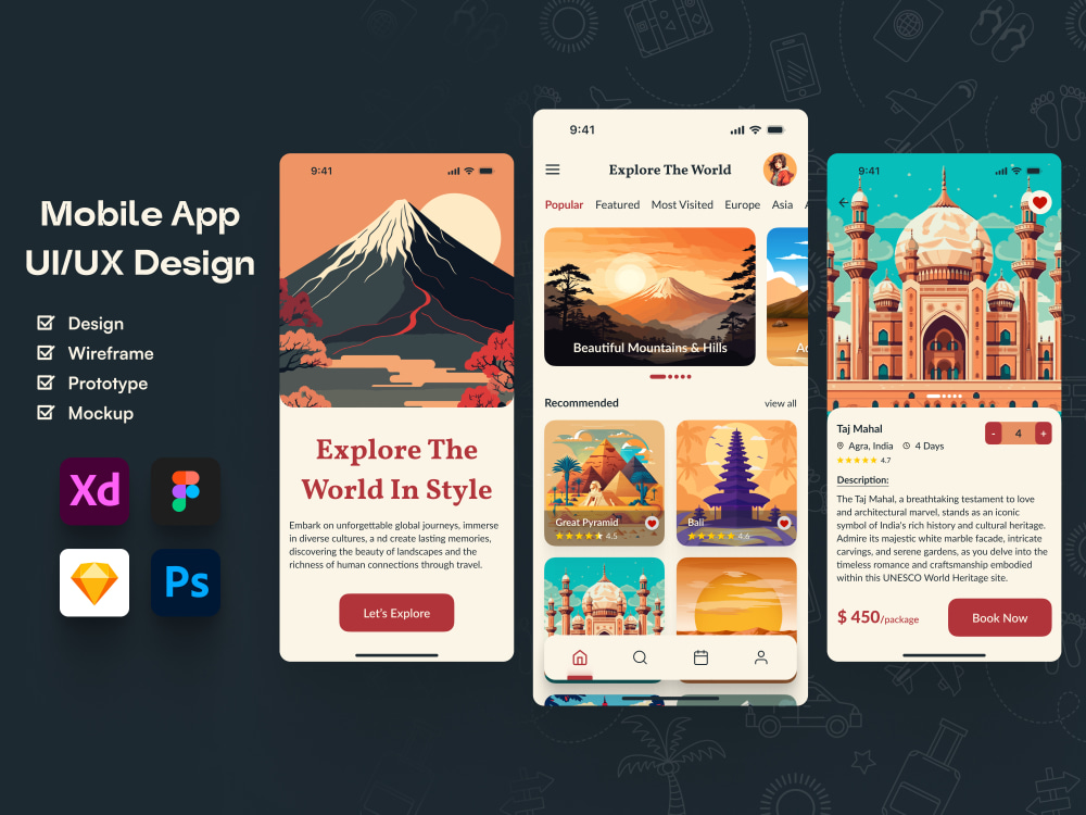 An app design and UI/UX mockup created using Figma and Sketch | Upwork