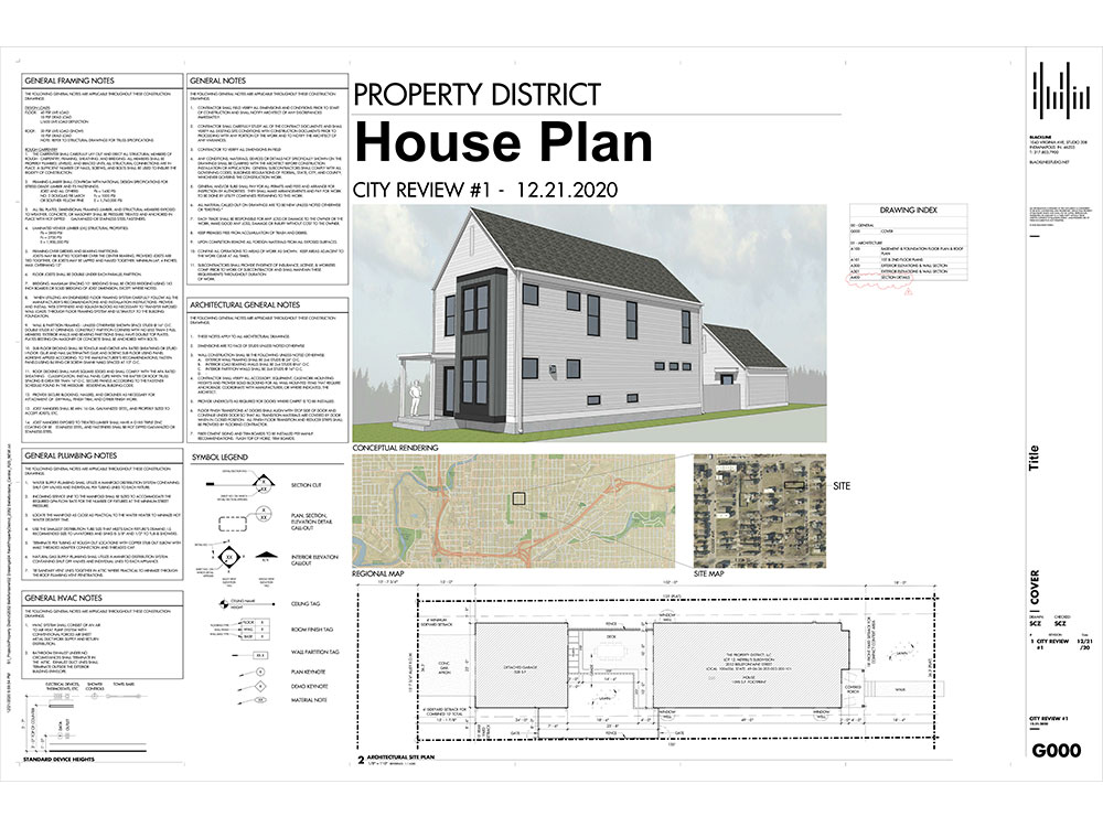 Architectural blueprints drawing for city permit or construction ...