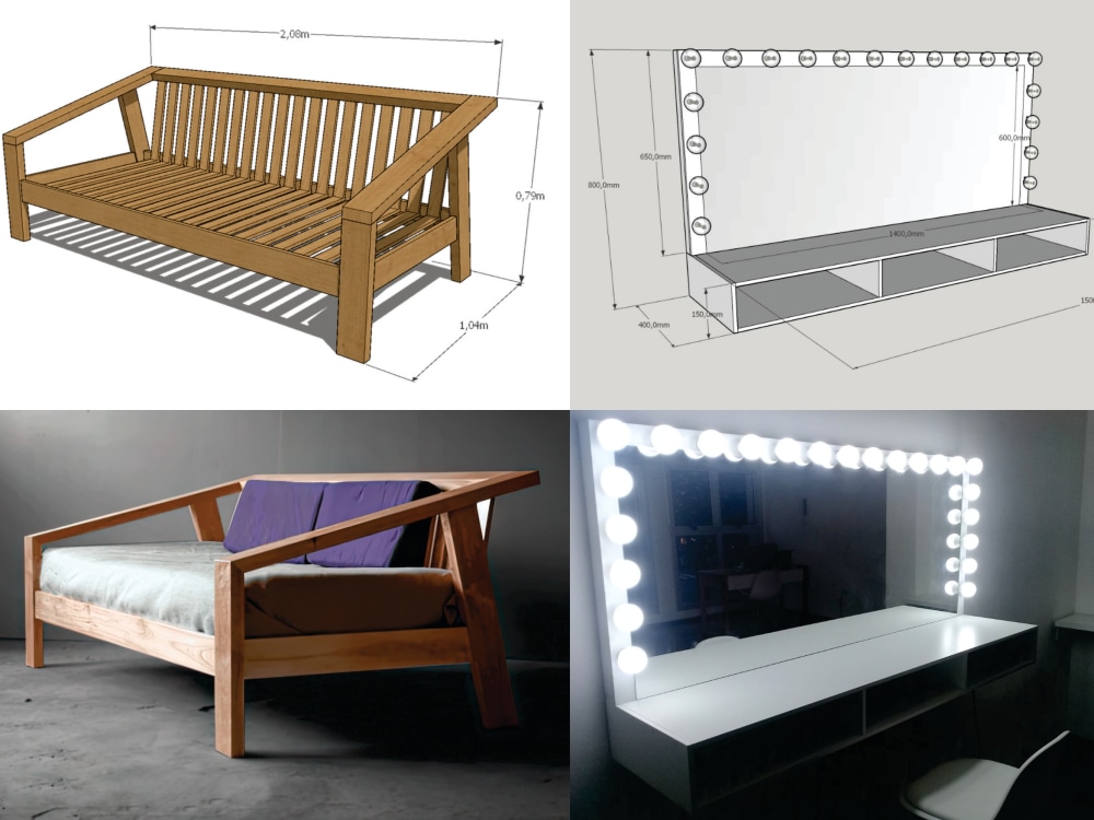 A design customized furniture with plans, materials list, and renders ...