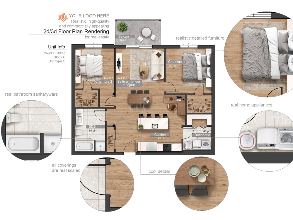 Very high-quality rendering of the plan, similar to 3D (but cheaper ...