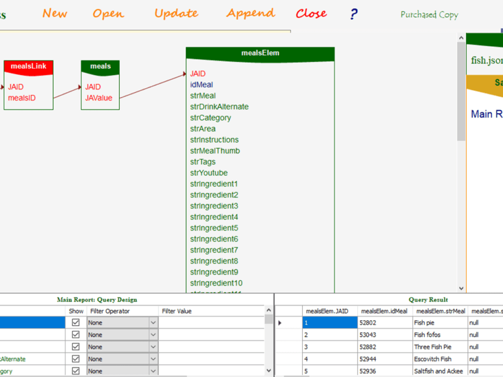 A Json parser to linear database (SqLite) searchable and exportable ...
