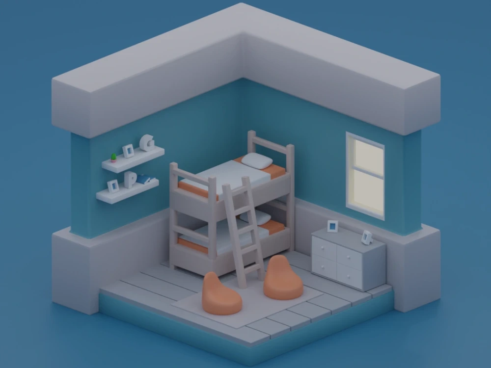 A 3d stylized isometric modeled room with lighting. | Upwork