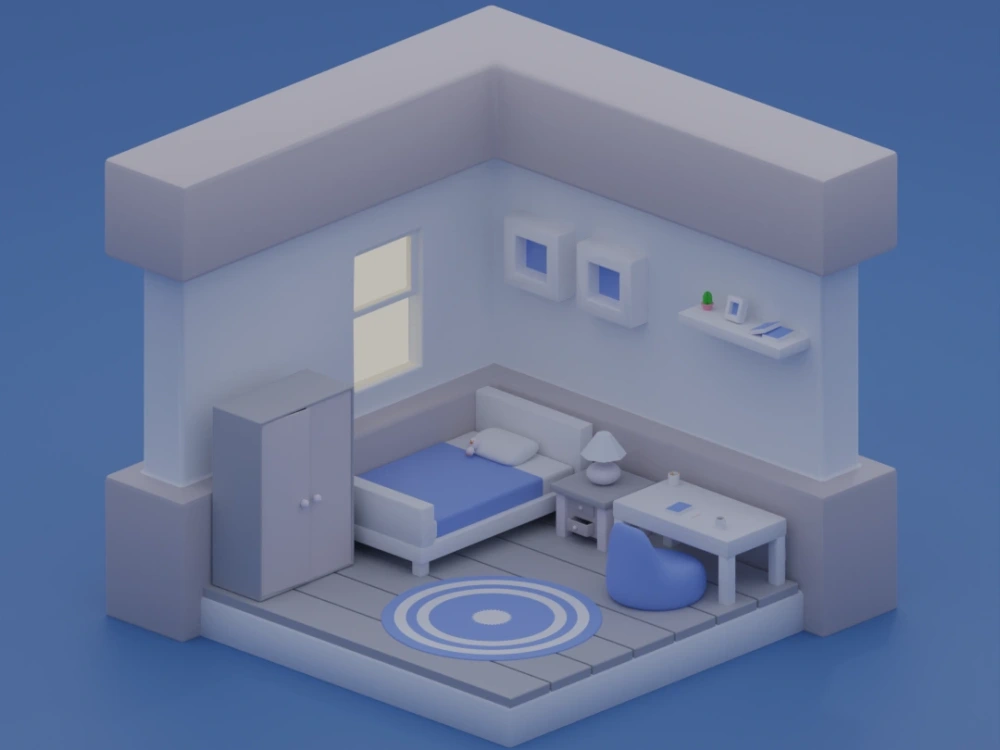 A 3d stylized isometric modeled room with lighting. | Upwork
