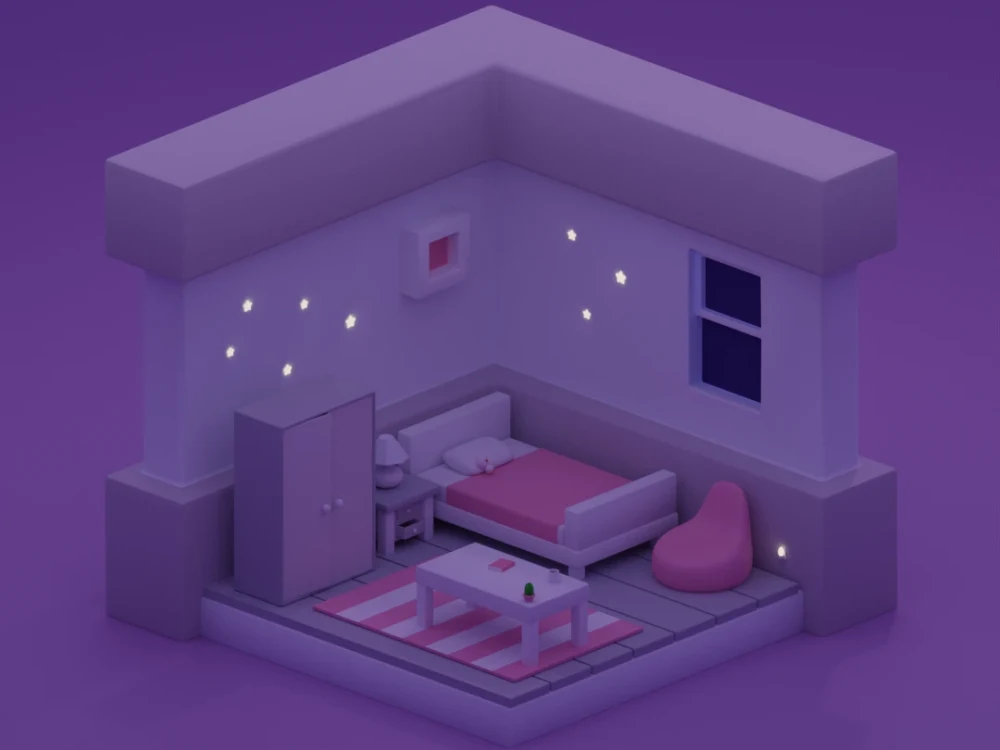 A 3d stylized isometric modeled room with lighting. | Upwork