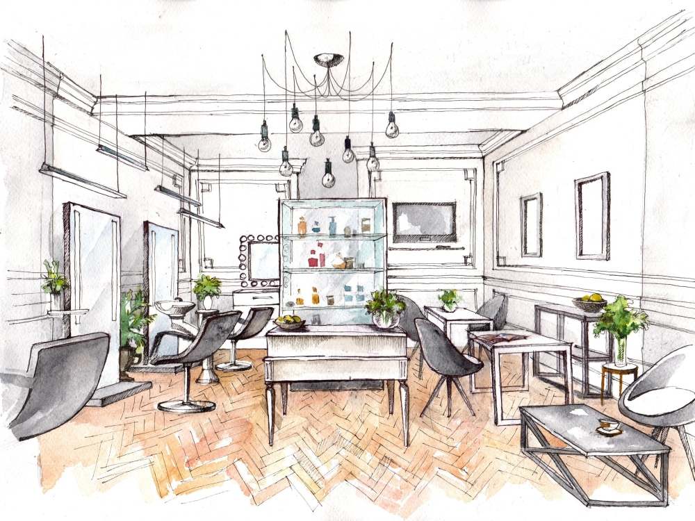Hand drawn interior design sketch, interior digital illustration | Upwork