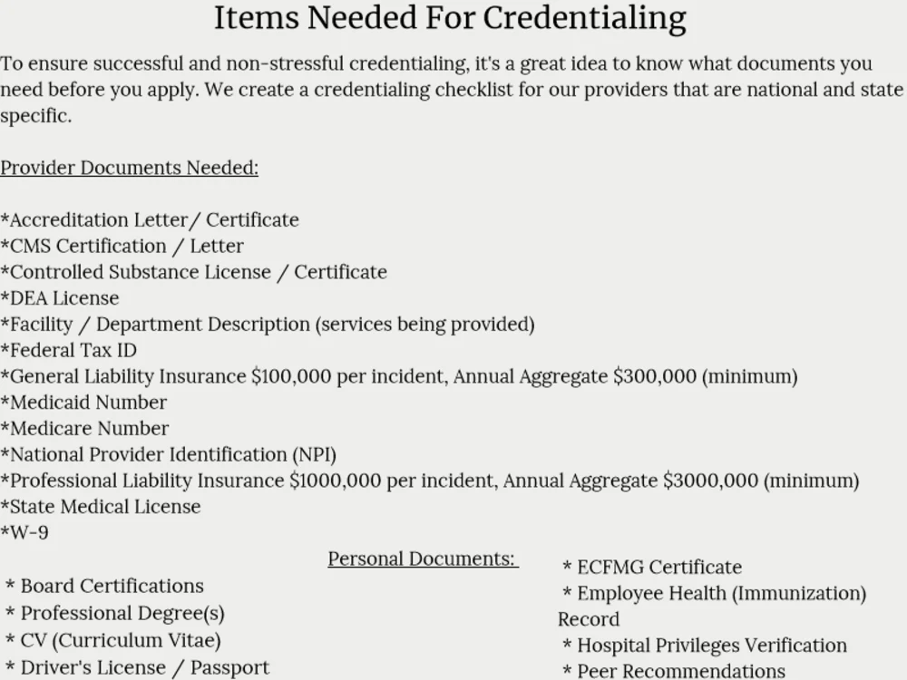 A credentialing and enrollment checklist tailored to your specific ...
