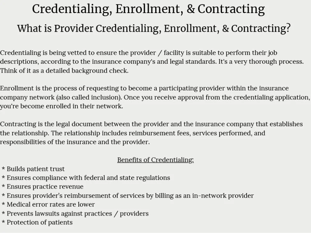 A credentialing and enrollment checklist tailored to your specific needs. | Upwork