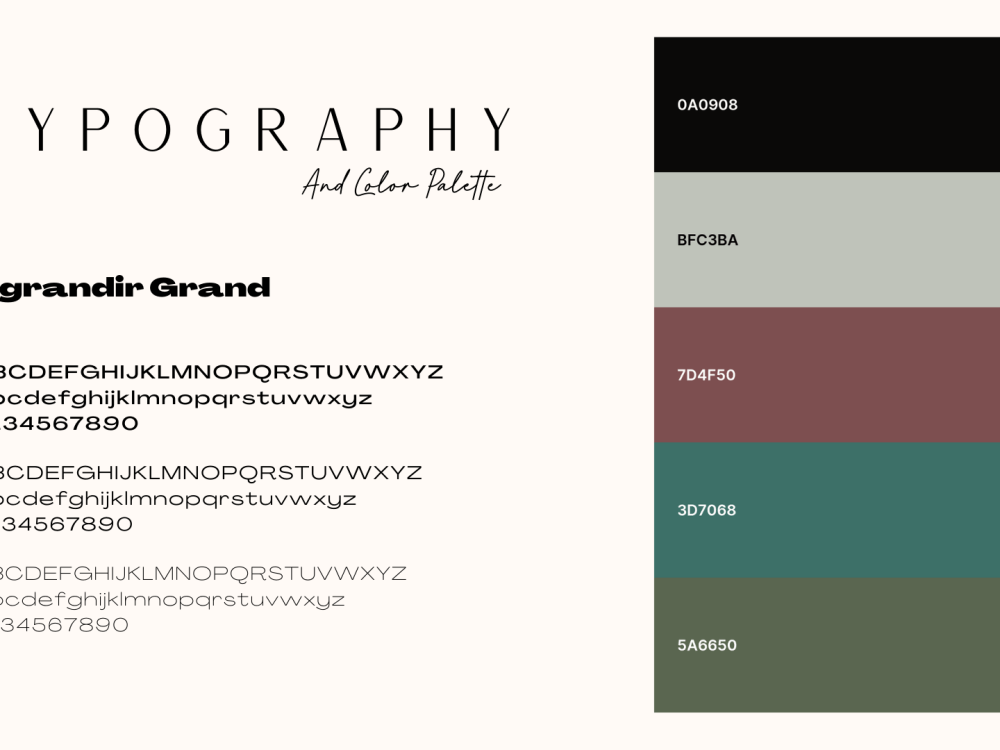 A fully developed brand kit with color palette, typography and logo ...