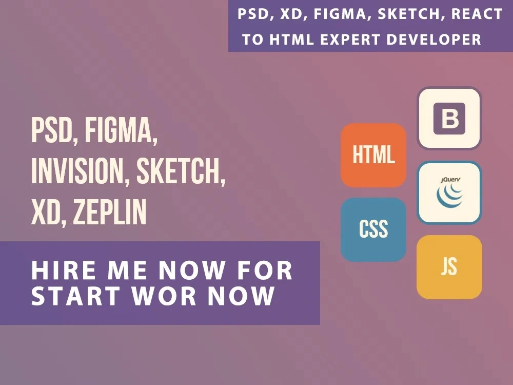 PSD, Figma, Invision,Sketch, Adobe XD design to HTML/CSS/BootStrap/Tailwind | Upwork
