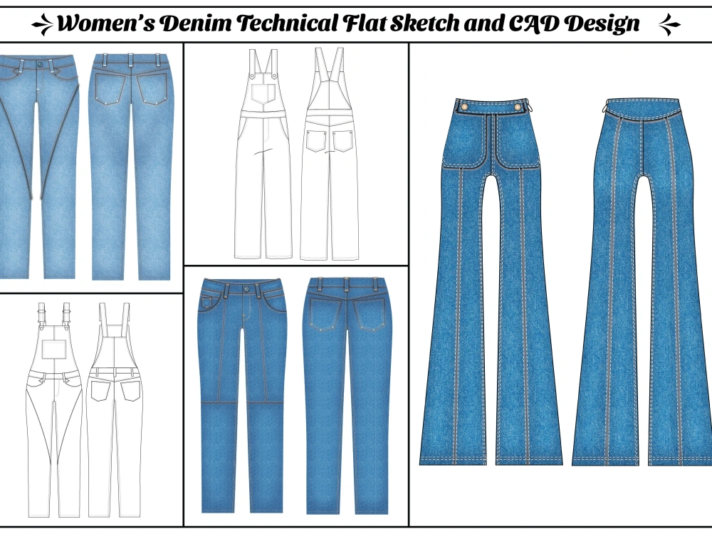 Denim technical cad sketch and tech pack design for you | Upwork
