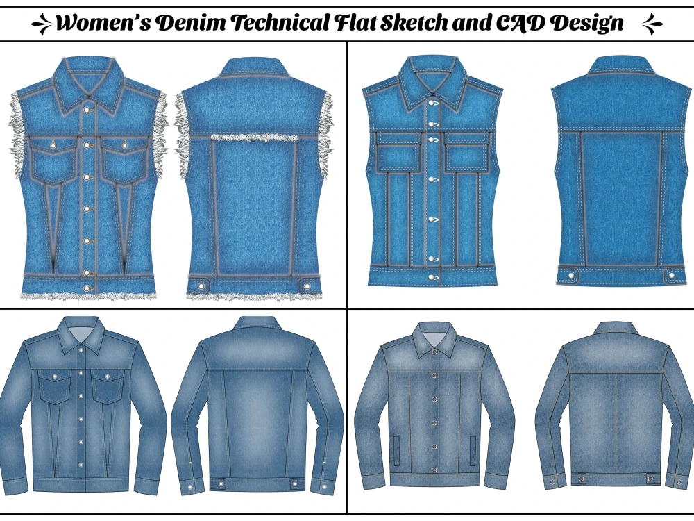 Denim technical cad sketch and tech pack design for you | Upwork