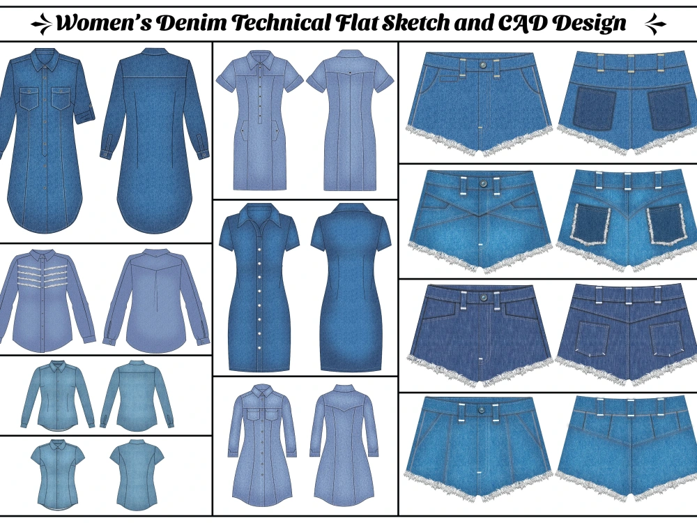 Denim technical cad sketch and tech pack design for you | Upwork