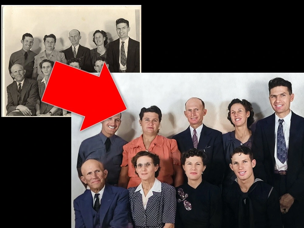 Your old family photo restored, colorized, and with enhanced facial ...