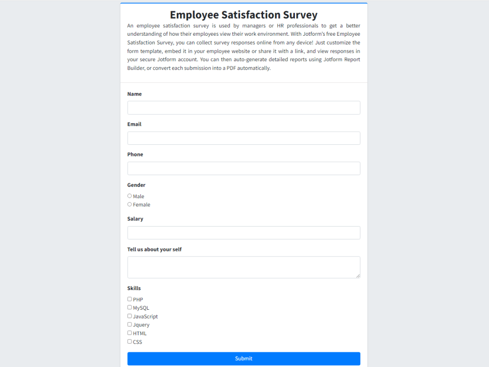 A dynamic survey form system with both admin and front-end panel. | Upwork