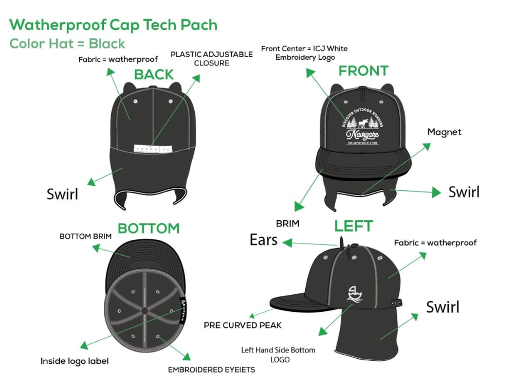 Hat or cap tech pack design, beanie flat sketch trend embroidery 3d ...