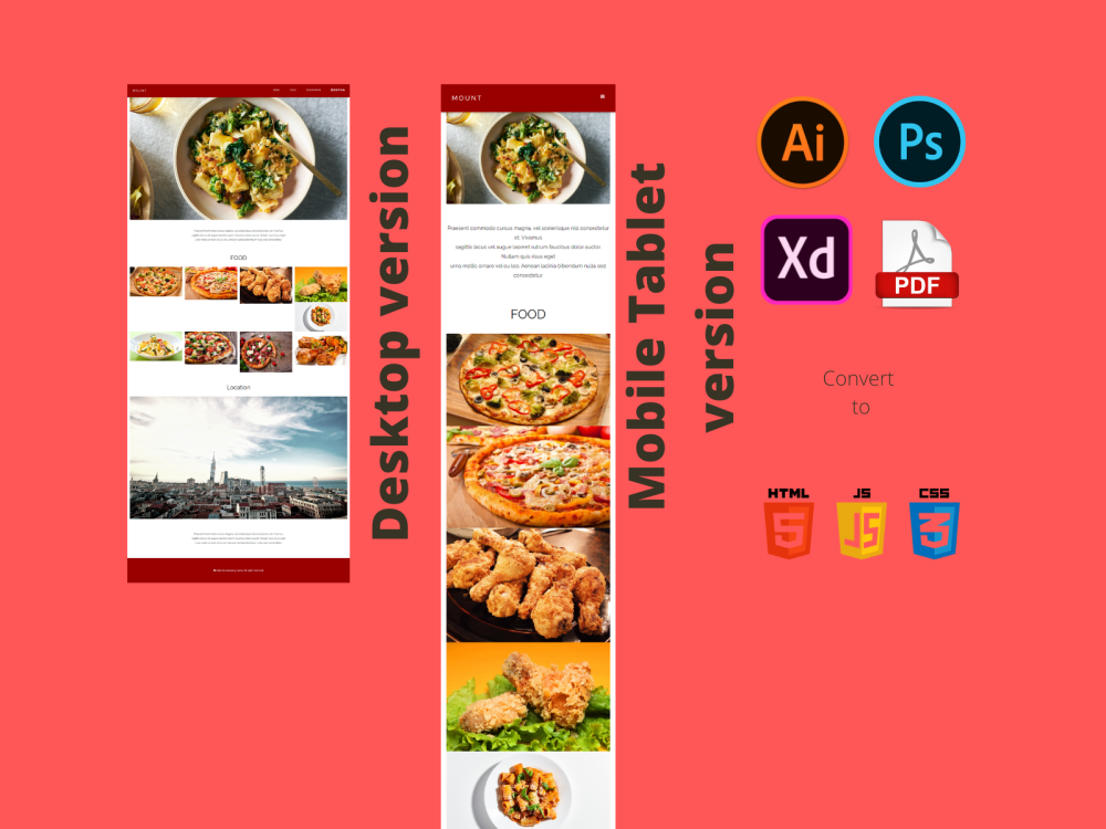A PSD, PDF, XD, AI to Responsible HTML, CSS, JavaScript Website design | Upwork