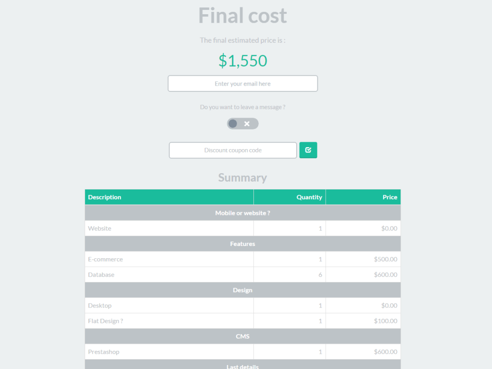 A cost estimation and payment form on wordpress | Upwork