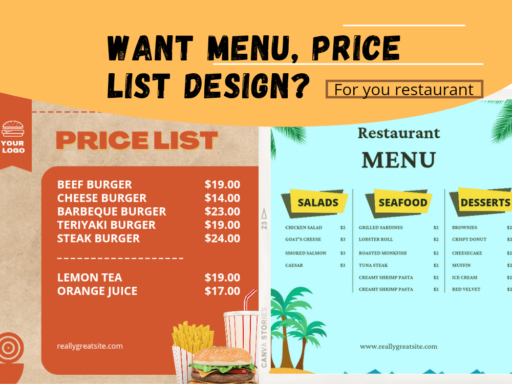 Eye-catching menu design, restaurant menu in canva | Upwork
