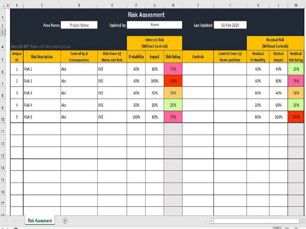 An MS Excel Risk Assesment Template | Upwork