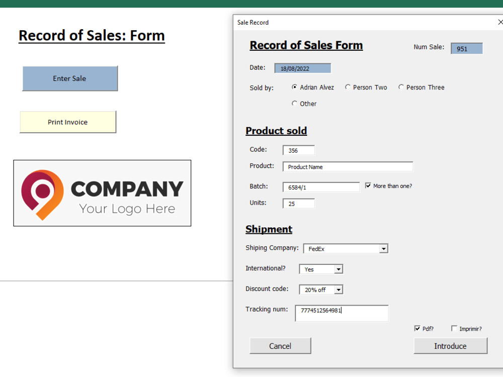 An efficient automatized Excel Form, perfect for entering and storing ...
