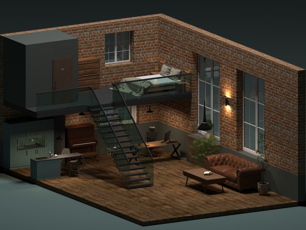 Loft House or Floor Plan Modeling and Rendering | Upwork