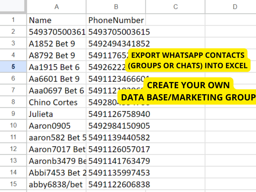 Export whatsapp contacts to excel or google sheets xls | Upwork