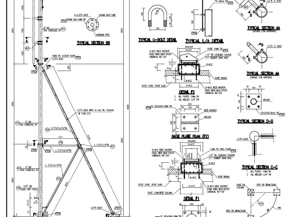 3D model & shop drawings of transmission & telecom tower, Steel ...