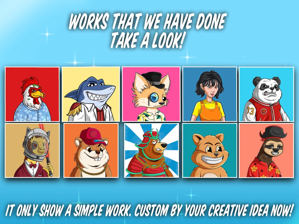 Custom cartoon character for nft art collection | Upwork