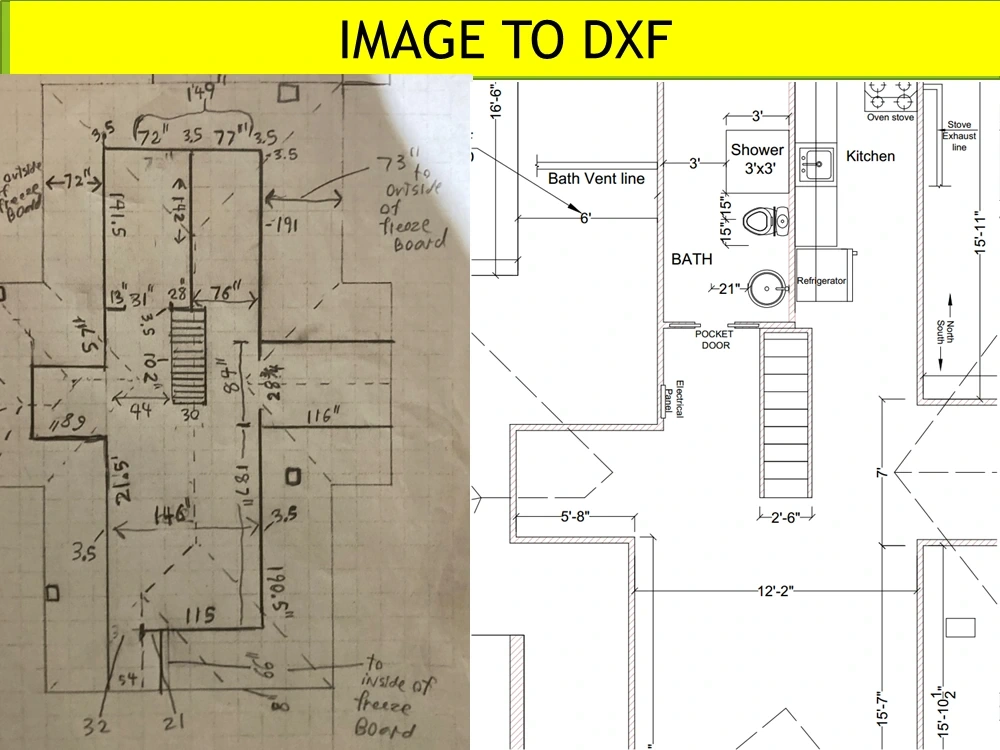 A professional AutoCAD dwg dxf file from any hand draft sketch pdf ...