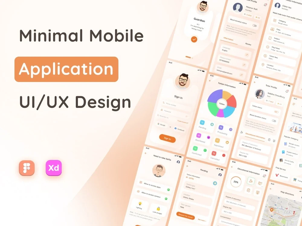 Minimal mobile app ui design for you in figma xd | Upwork