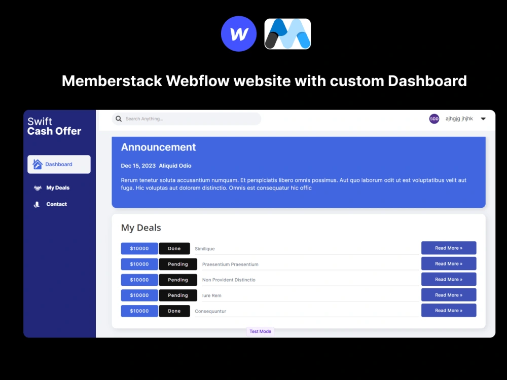 A webflow website with custom dashboard membership website | Upwork