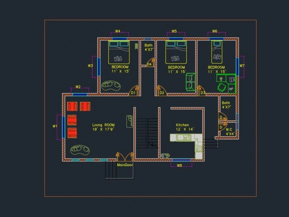 Modern 2D floorplan in AutoCAD. | Upwork