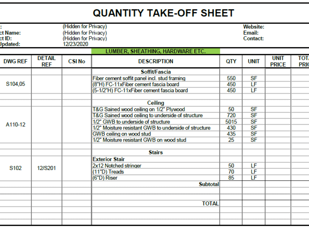 Construction cost estimate, material take off and quantity takeoff | Upwork