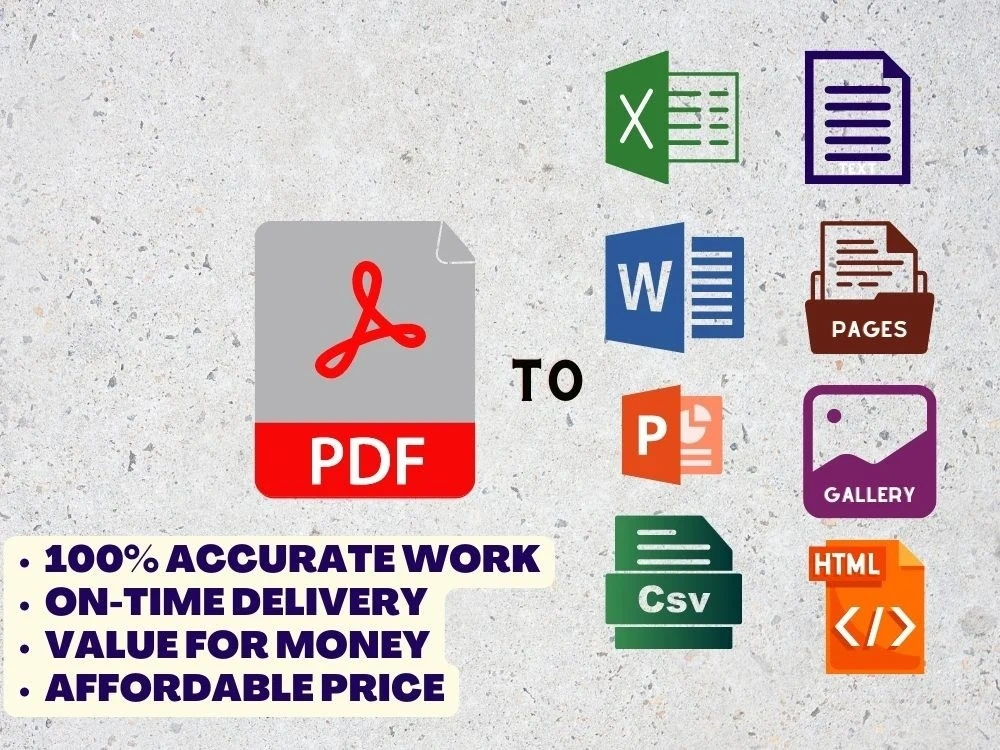 Pdf conversion into MS excel | google docs | CSV | MS word | HTML | PPT | Upwork