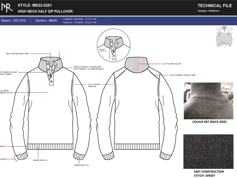 Professional Sweater detail Tech Pack design | Upwork