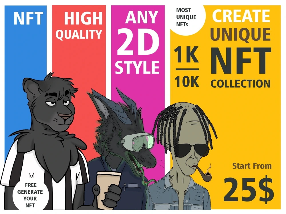 Custom any 2D style character for your 1K , 10K nft collection | Upwork