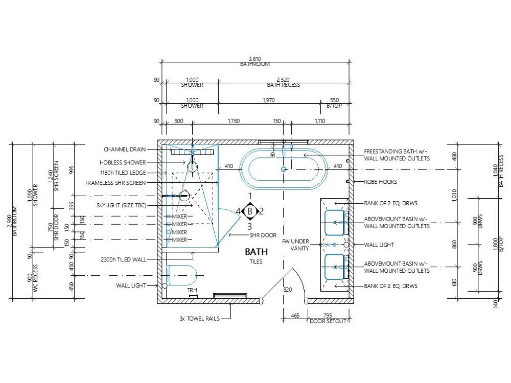 Detailed floor plan and elevations for your Bathroom plus 3D ...
