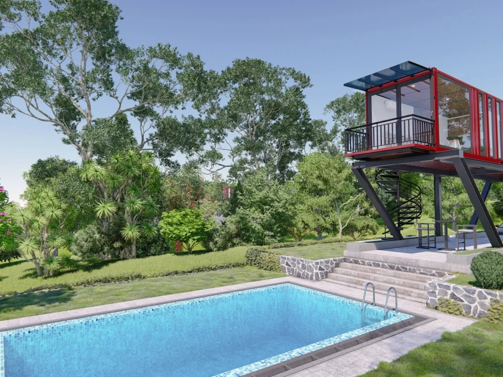 Design and realistic renderings of shipping container house, shop ...