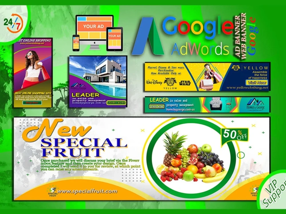 Web banners, ads, header ads, web sliders, Adwards, Adroll banners ...