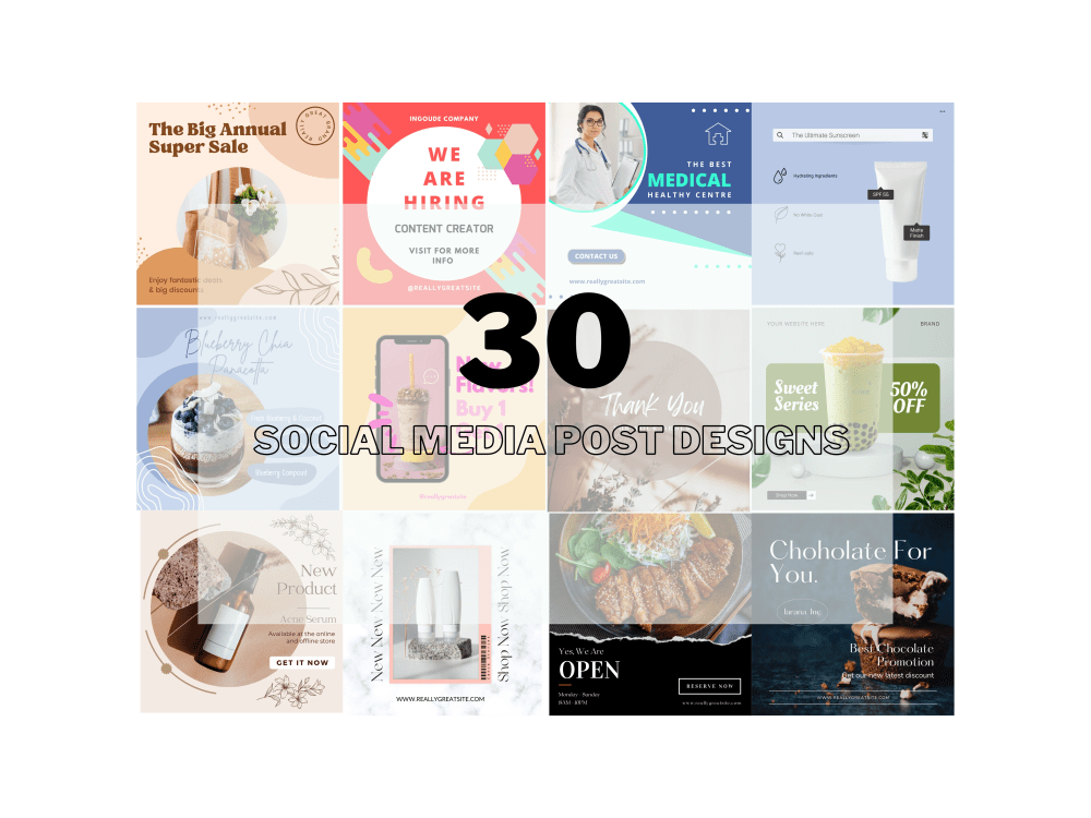 30 unique social media posts designs (Facebook posts, Instagram posts ...