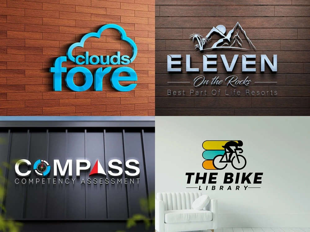 A modern minimalist , custom flat logo design with brand identity ...